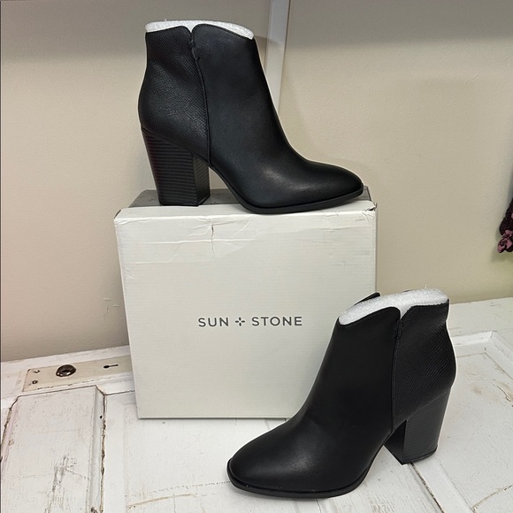 Sun + Stone | Shoes | Sun Stone Black Heeled Ankle Boots | Poshmark